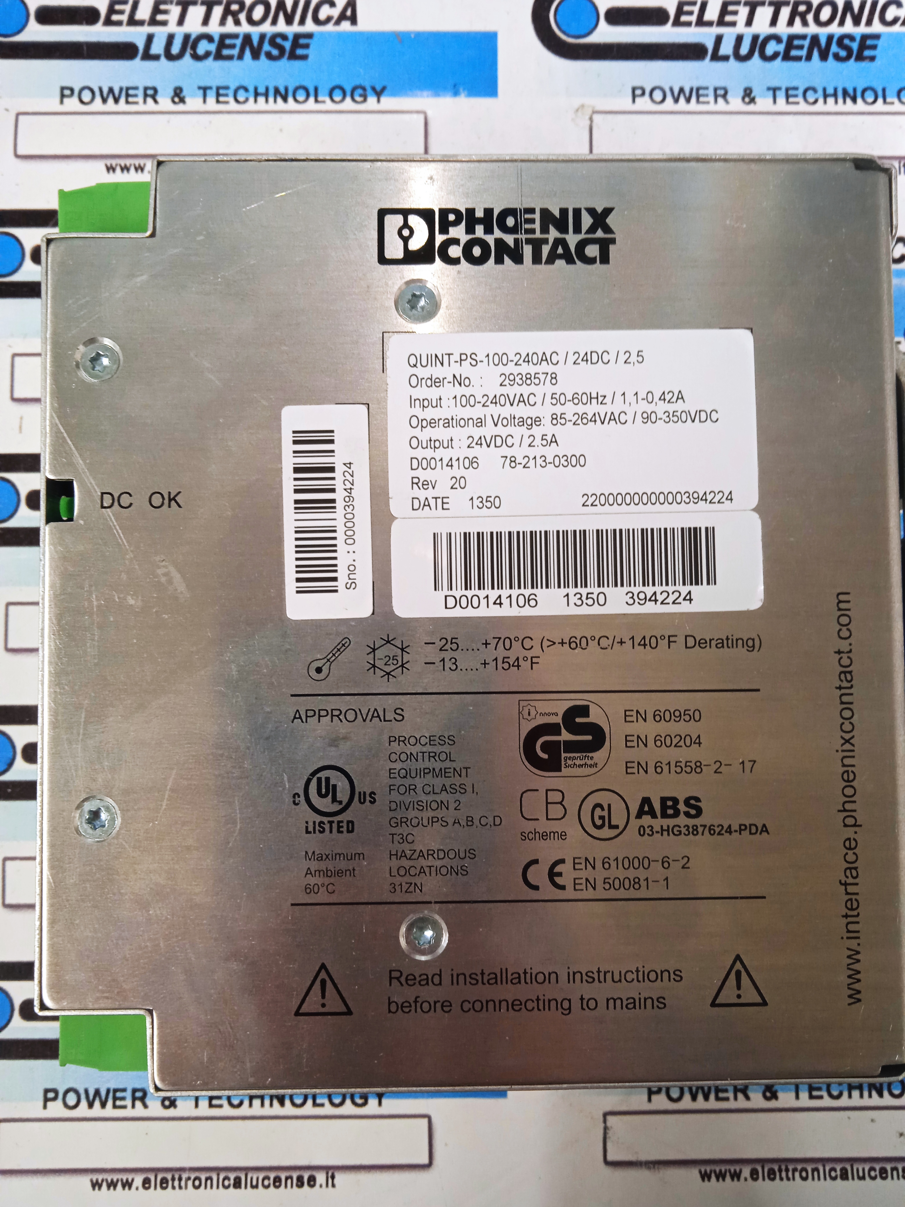 Elettronica Lucense PHOENIX-CONTACT 2938578 DIN-RAIL SWITCH MODE POWER ...